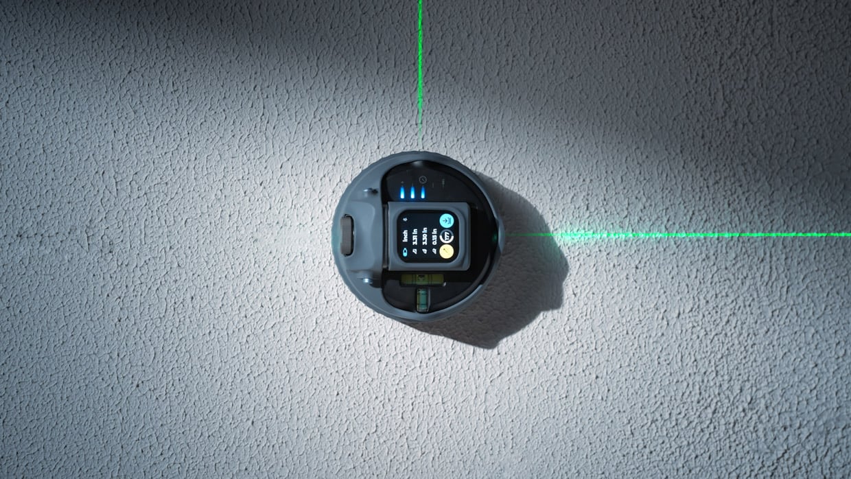 The M-Cube 02 Laser Level Sticks to Any Wall and Can Measure Too