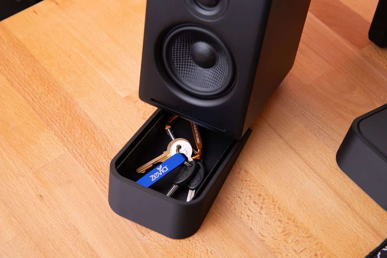 These Nifty Speaker Stand for Desktop Speakers Has a Hidden Drawer