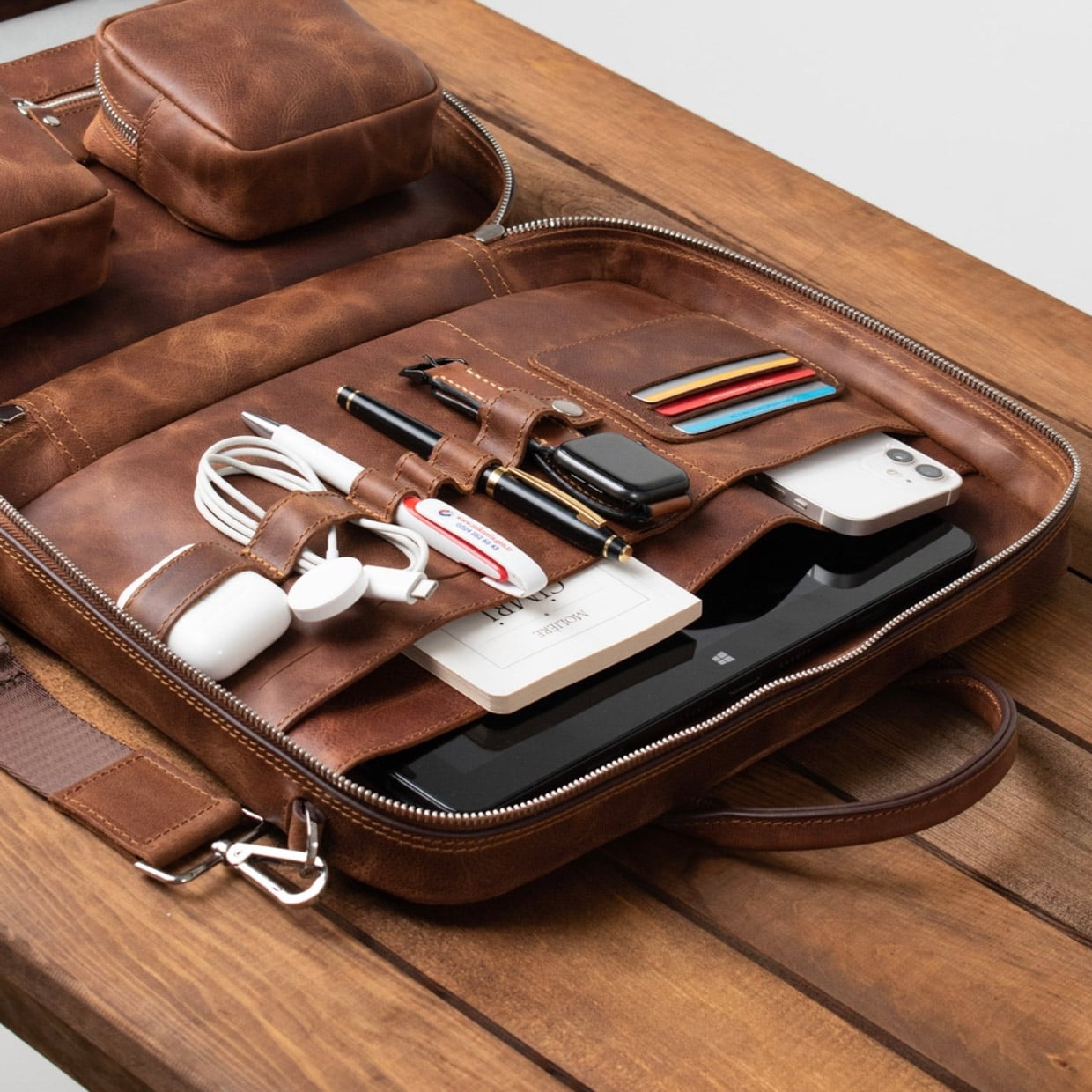 This Leather Laptop Bag Carries Your Computer and Accessories In Style