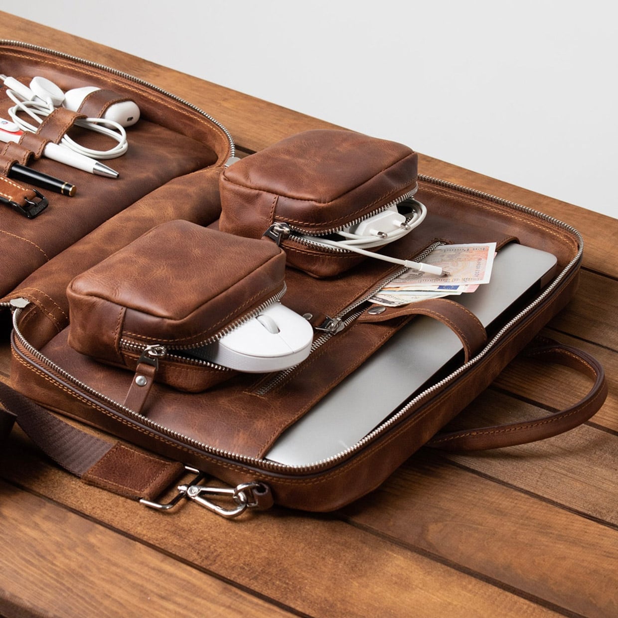 This Leather Laptop Bag Carries Your Computer and Accessories In Style