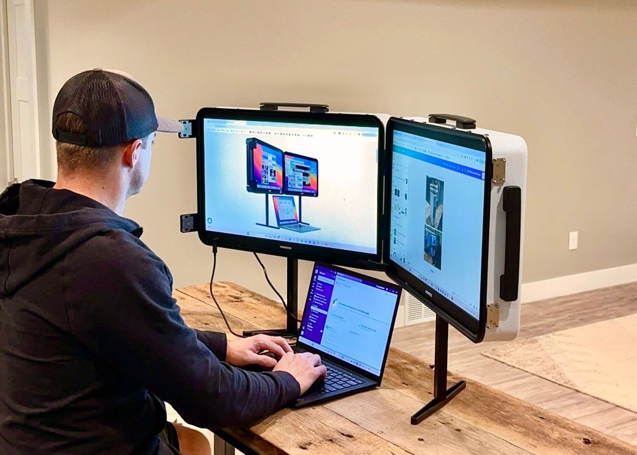 The Base Case Suitcase Carries Two 24" Monitors Anywhere