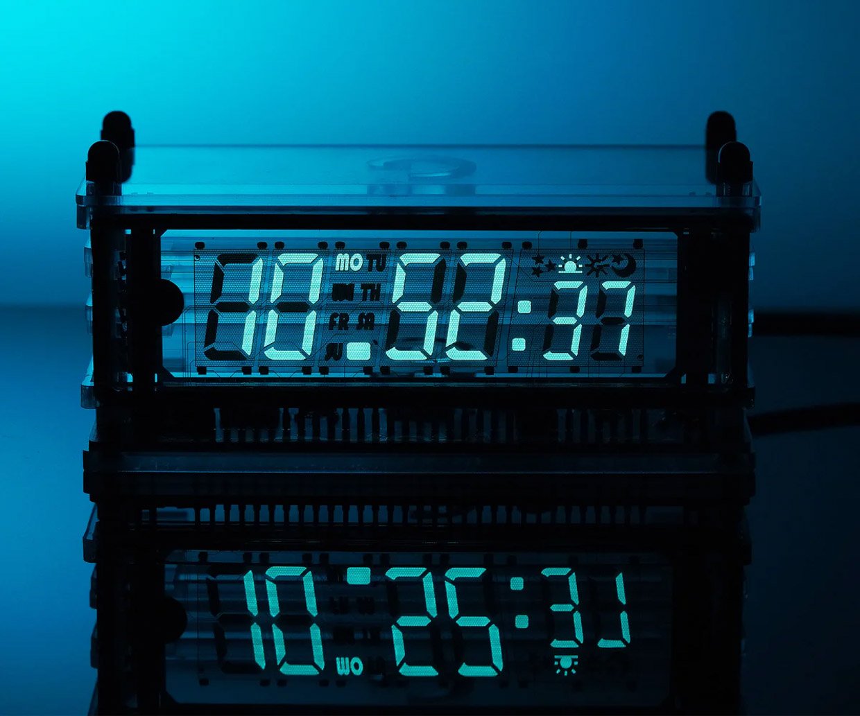 Retro-Style Digital Clock Glows with Vacuum Fluorescent Display and RGB Lighting