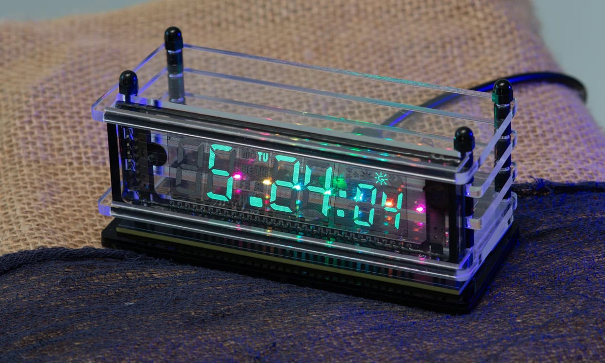 Retro-Style Digital Clock Glows with Vacuum Fluorescent Display and RGB Lighting