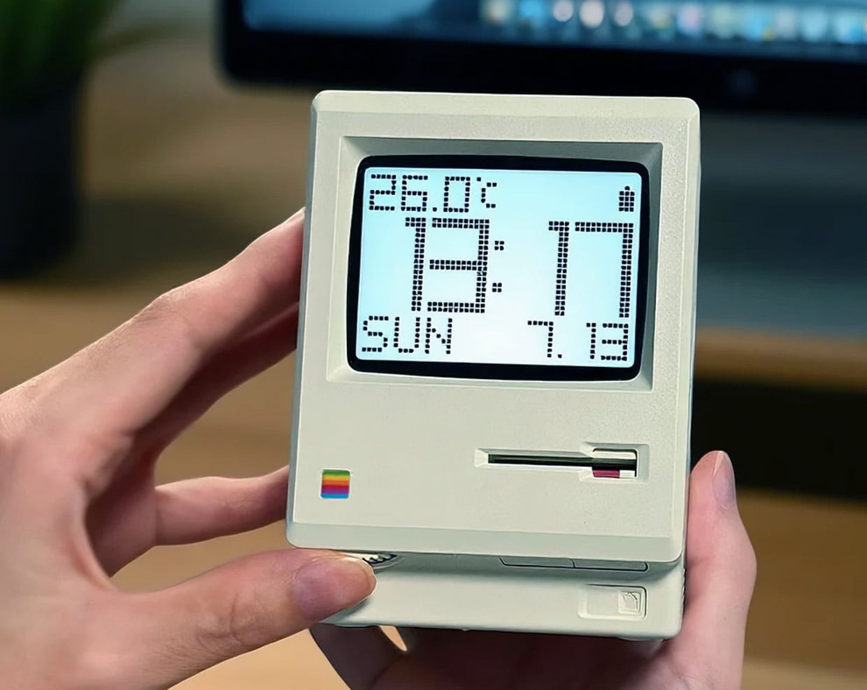 This Desk Clock Looks Like a Tiny Vintage Apple Macintosh