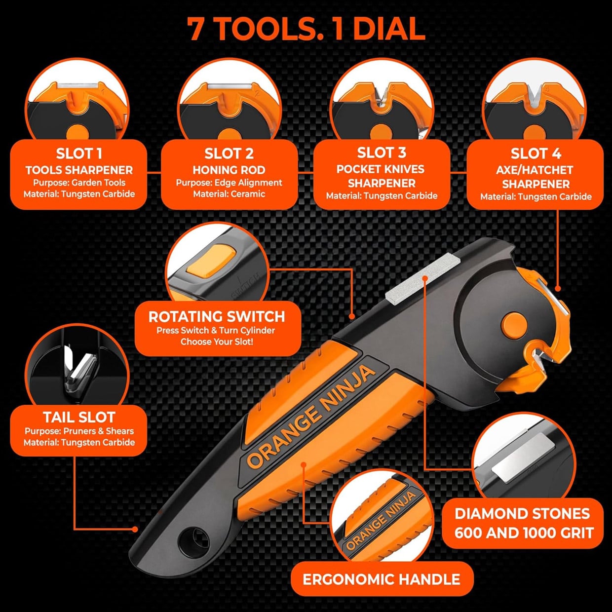 Orange Ninja 7-in-1 Blade Sharpener